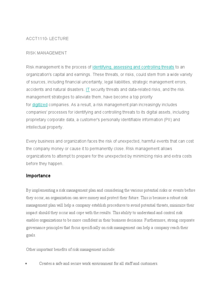 Identifying, Assessing and Controlling Threats: Importance | PDF | Risk ...