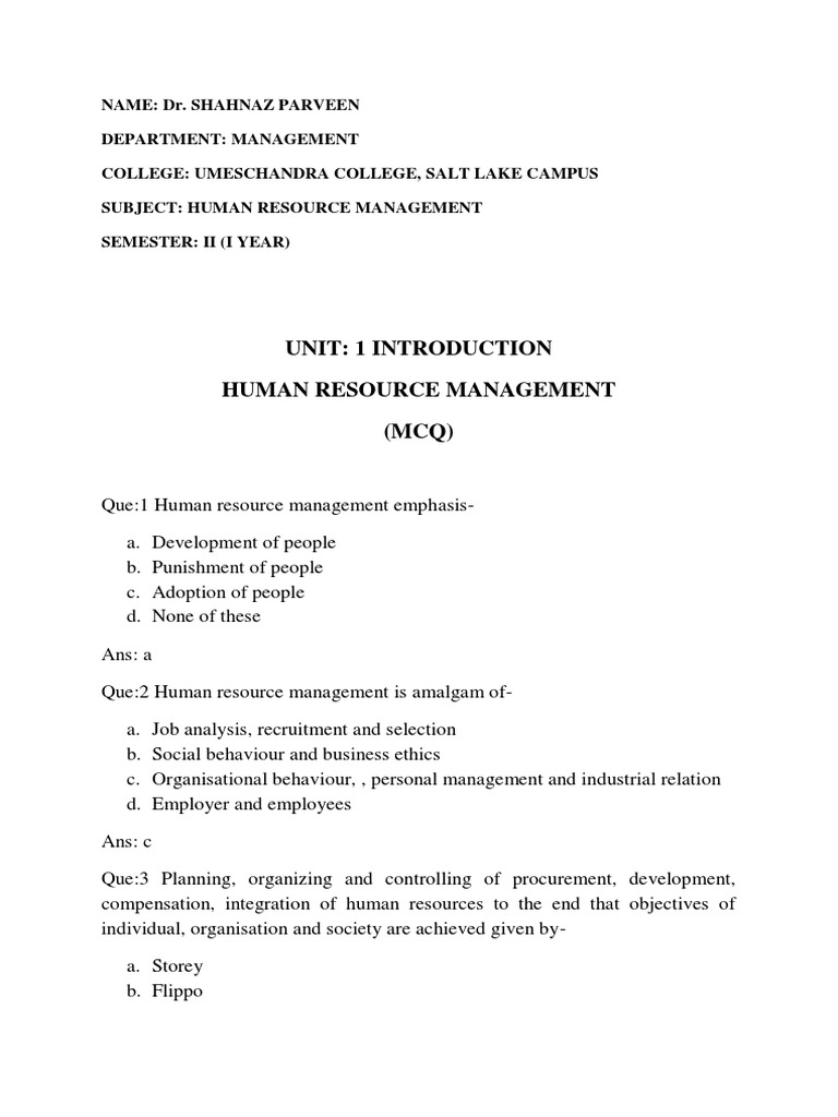 Human Resource Management MCQs Guide | PDF | Performance Appraisal ...