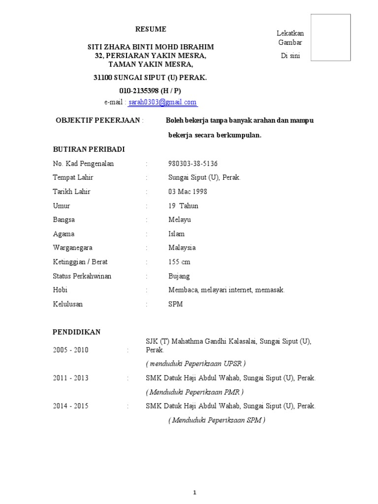 Contoh Resume Terbaik 1 | PDF