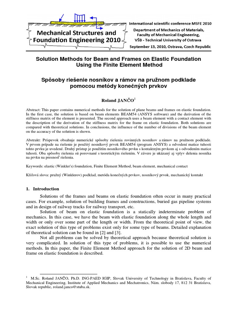 Solution Methods For Beam and Frames On Elastic Foundation Using The ...