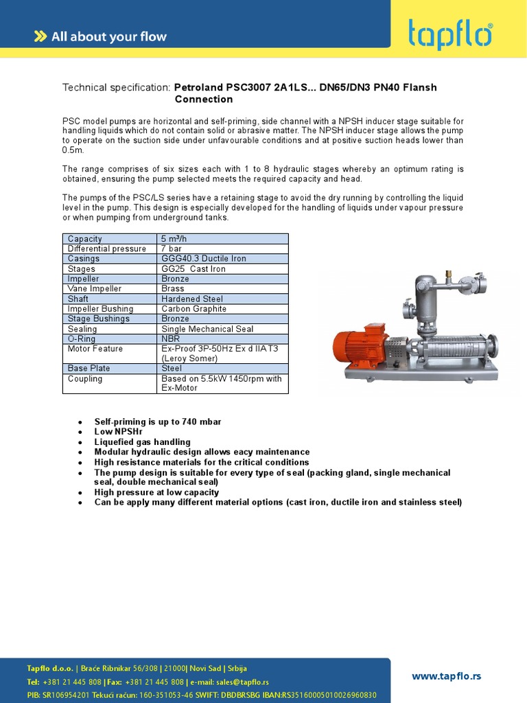 Data Sheet PSC 3007 LS PDF | PDF | Pump | Mechanical Engineering