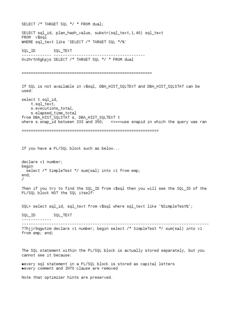 How To Find Sqlid Of Statement Pdf Plsql Sql