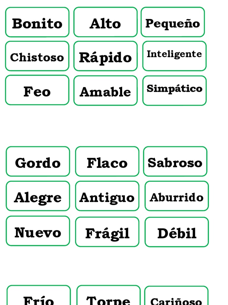 Tarjetas de Adjetivos para Niños | PDF