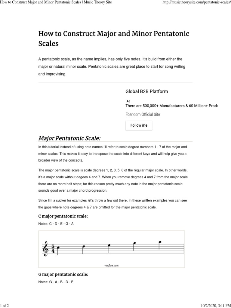 Pentatonic Scales | PDF | Scale (Music) | Minor Scale