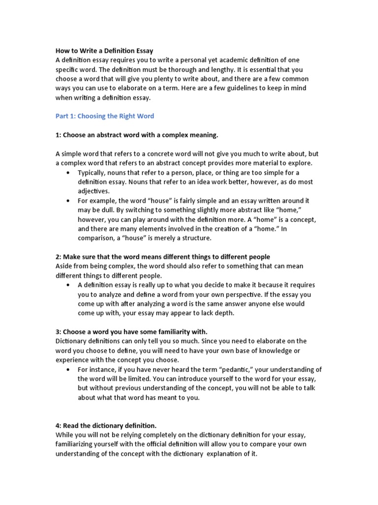 How Write A Definition Essay | PDF | Definition | Dictionary
