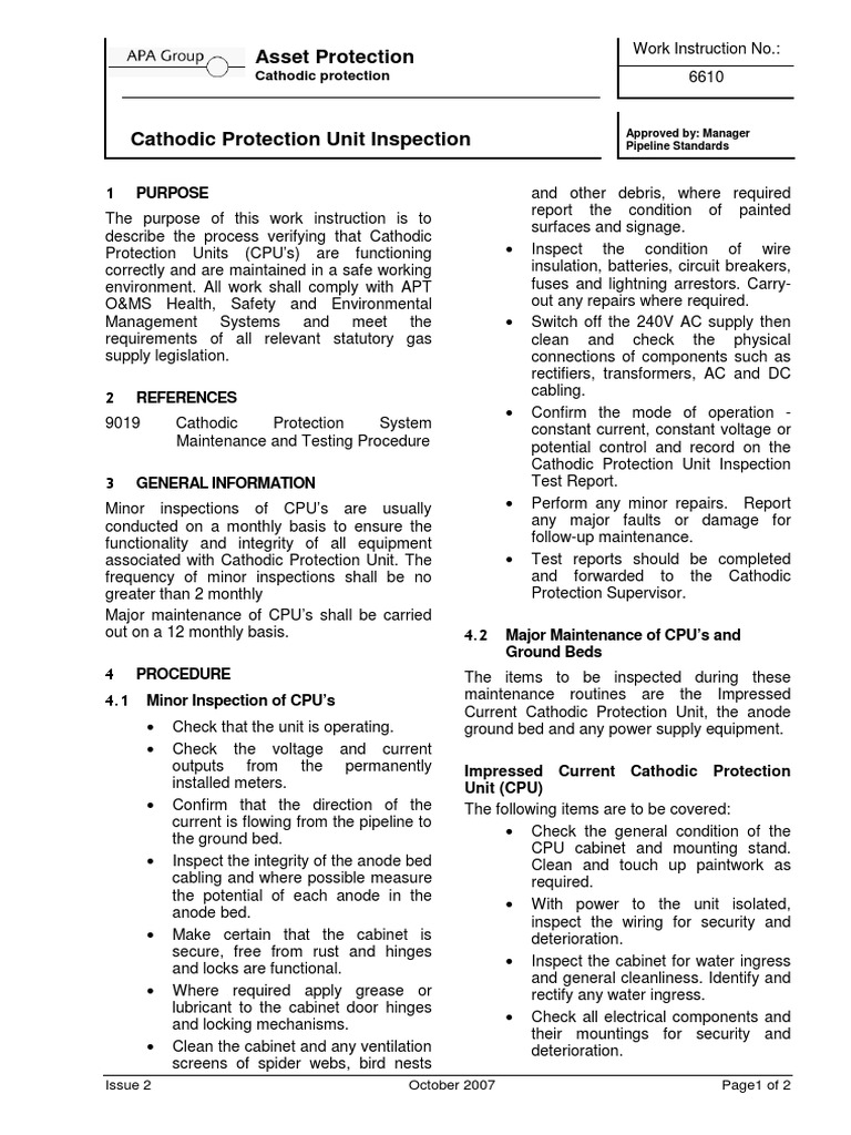 6610 Issue 2 Cathodic Protection Unit Inspection | PDF | Electricity ...