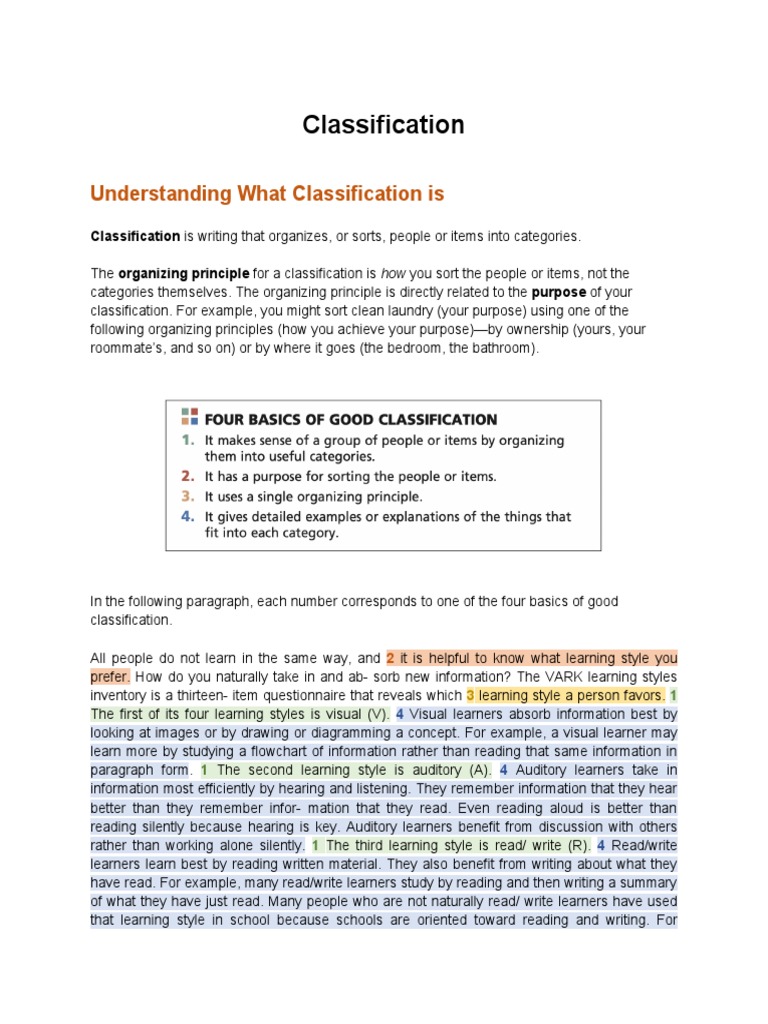 Writing A Classification Essay | PDF | Learning Styles | Essays