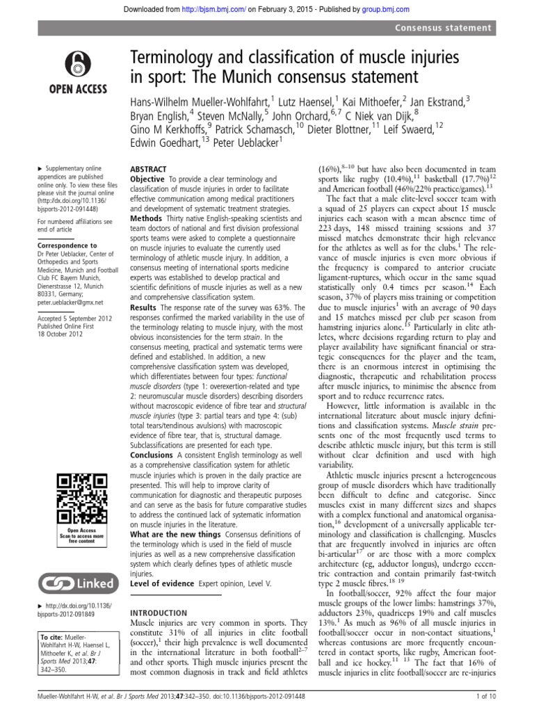 Terminology and Classification of Muscle Injuries in Sport The Munich ...