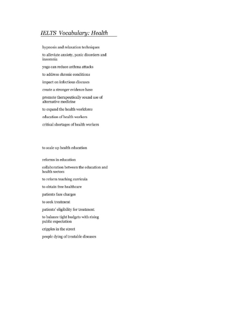 Health (Vocabulary For Ielts Writing Task 2) | PDF