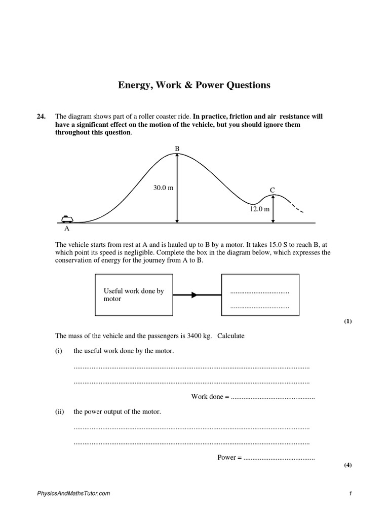 Energy and Power Calculations in Physics | PDF | Friction | Kinetic Energy