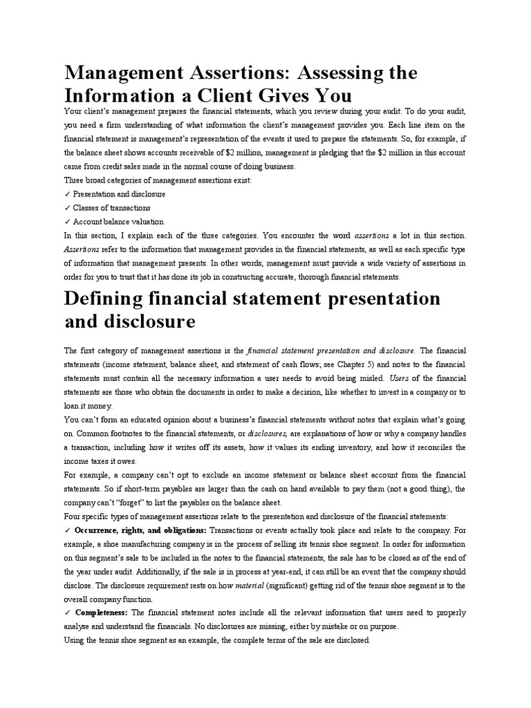 Management Assertions: Assessing The Information A Client Gives You ...