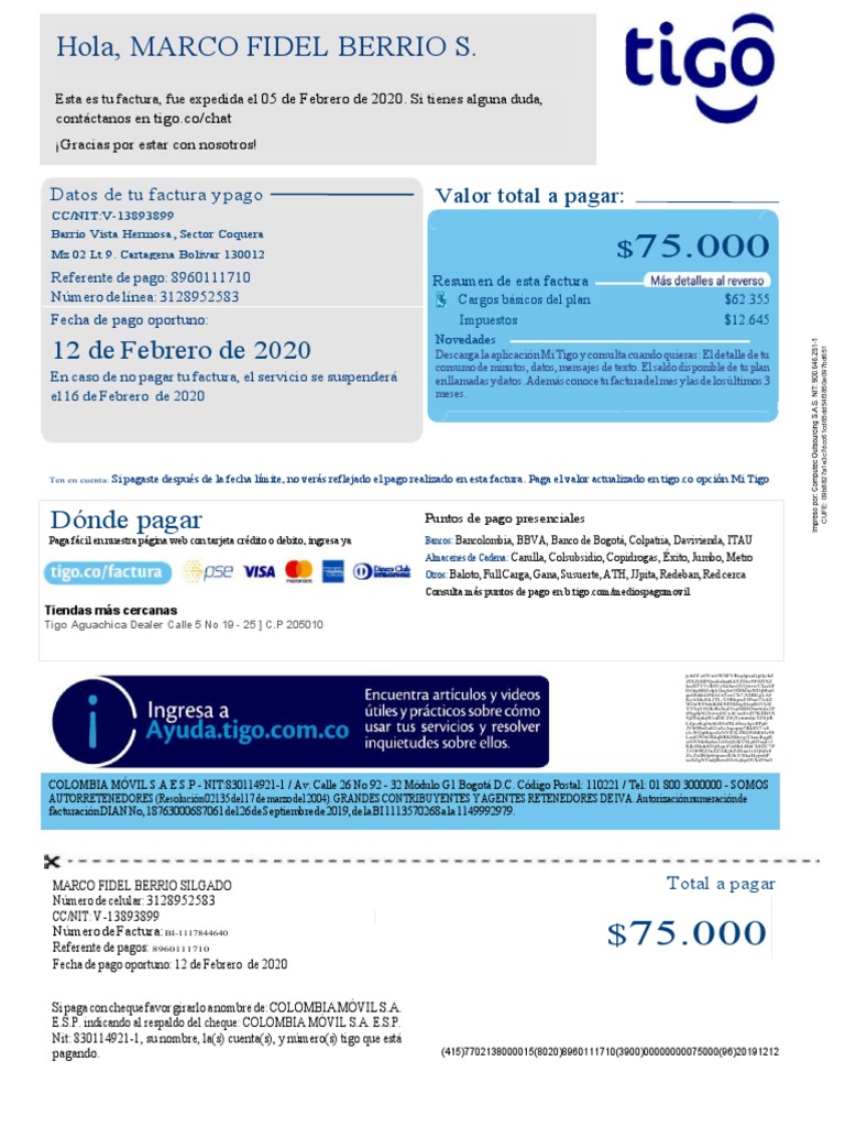 Factura Mensual Tigo: Resumen y Pago | PDF | Servicio de Mensajes ...
