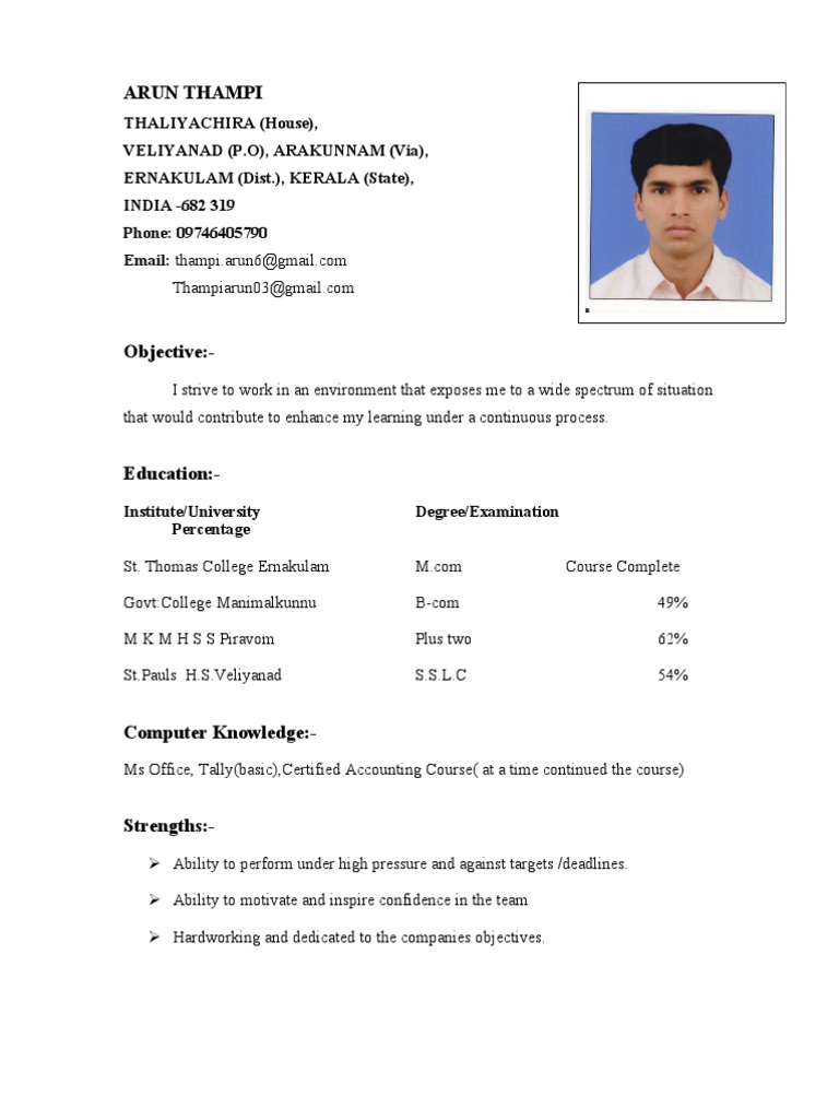 Arun CV | PDF | Career & Growth