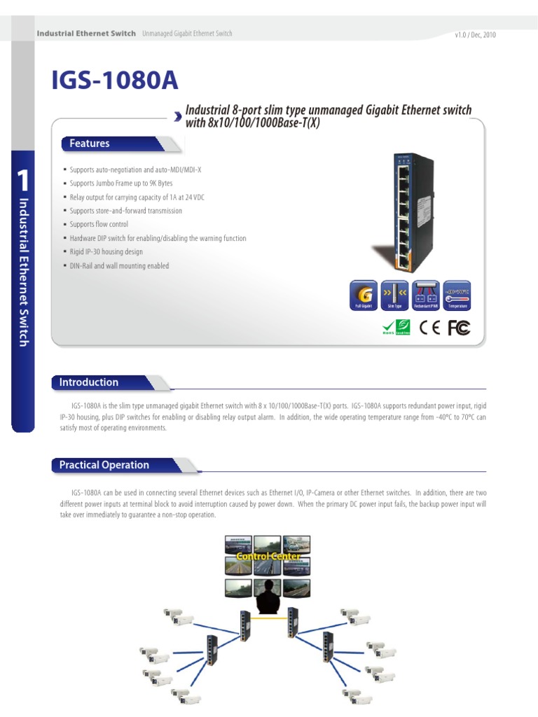 IGS-1080A: Industrial 8-Port Slim Type Unmanaged Gigabit Ethernet Switch With 8x10/100/1000Base ...