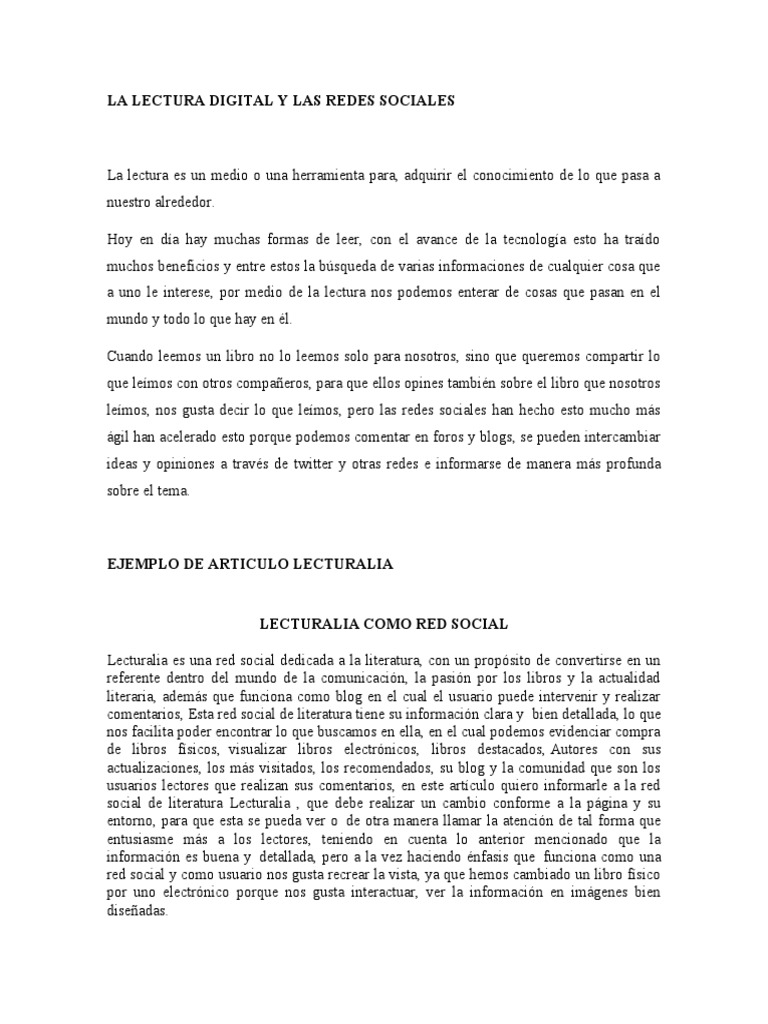 La Lectura Digital y Las Redes Sociales Ceple | PDF
