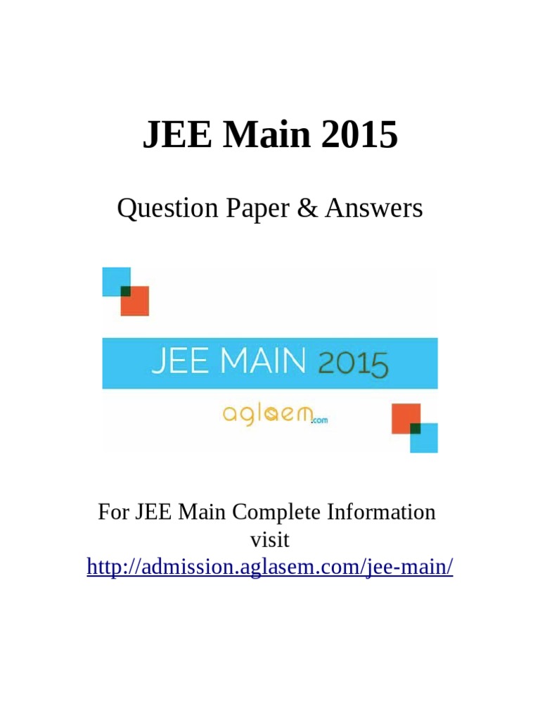 JEE Main Question Paper & Official Key 10 Apr 2015 PDF | PDF | Physical ...