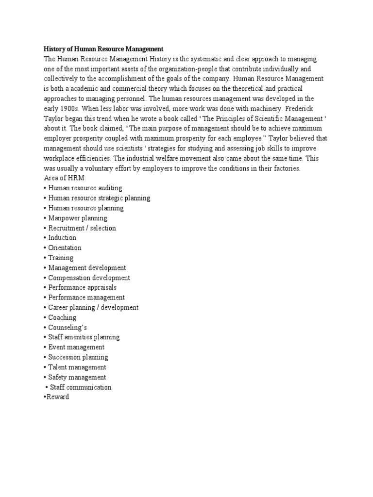 Evolution of Human Resource Management | PDF | Human Resource ...