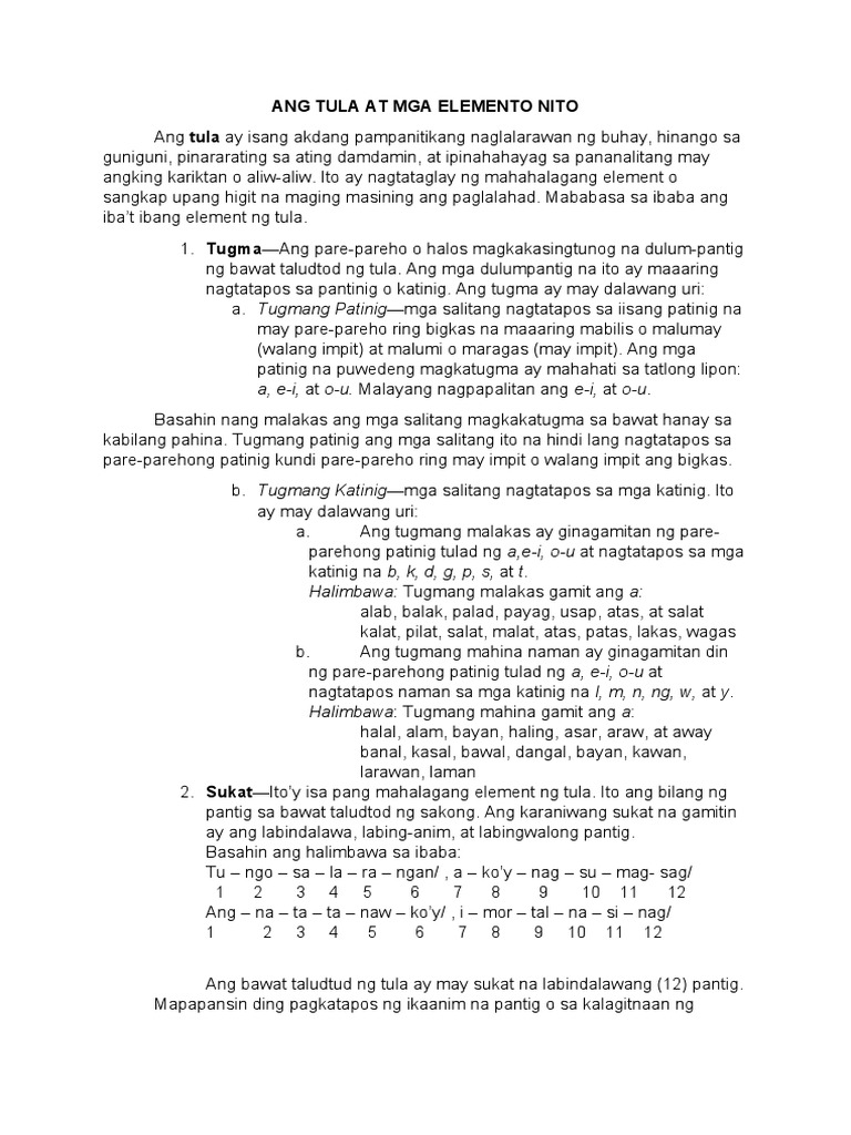 Ang Tula at Mga Elemento Nito | PDF