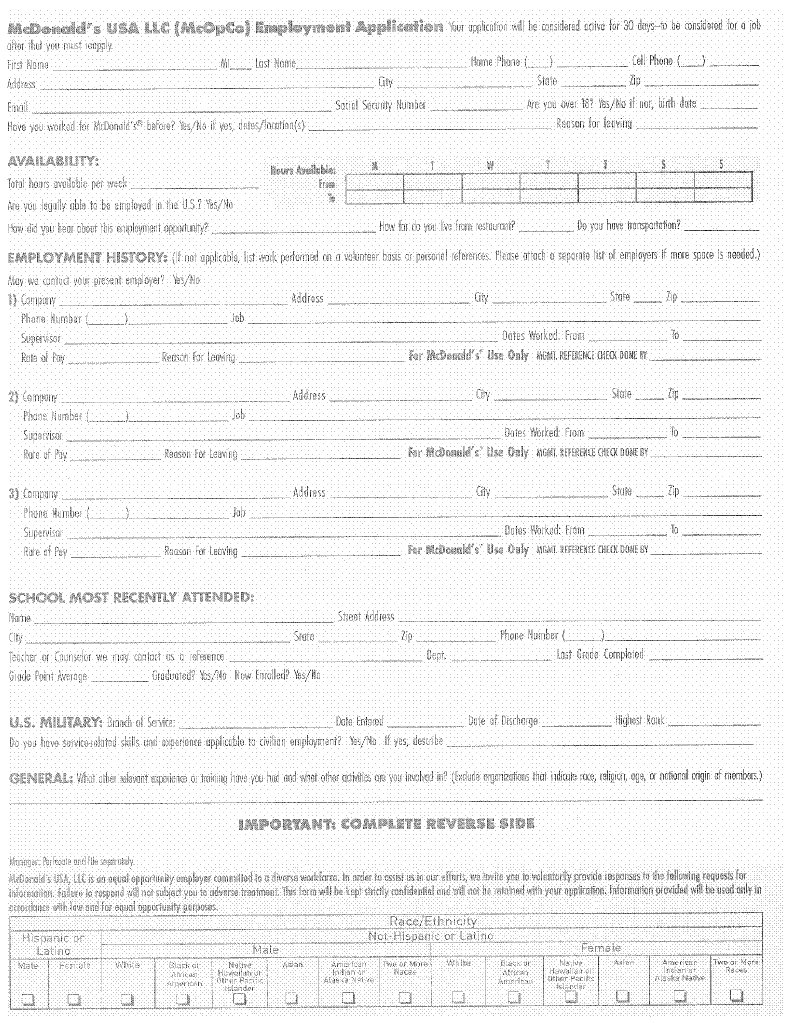 Mcdonalds Job Application | PDF