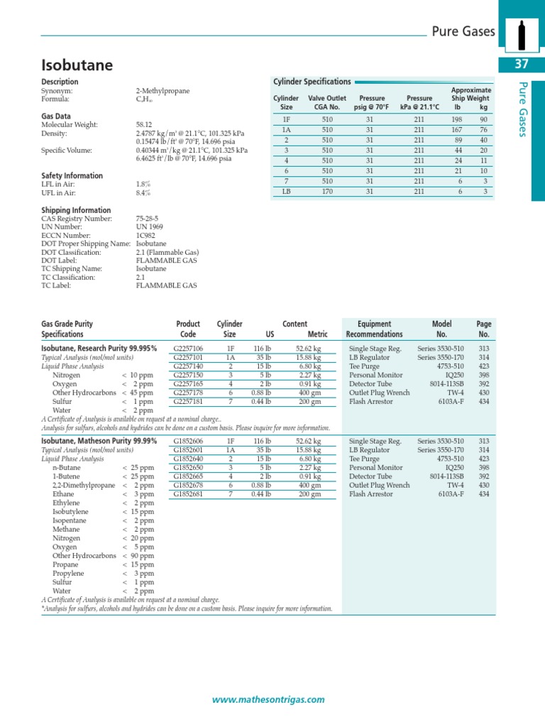 Isobutane Pure Gas | PDF | Gases | Chemical Process Engineering