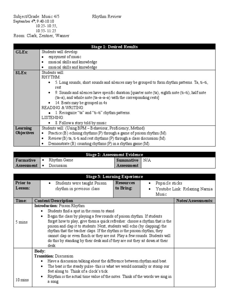 Music Lesson 2 - Rhythm Review | PDF | Rhythm | Lesson Plan