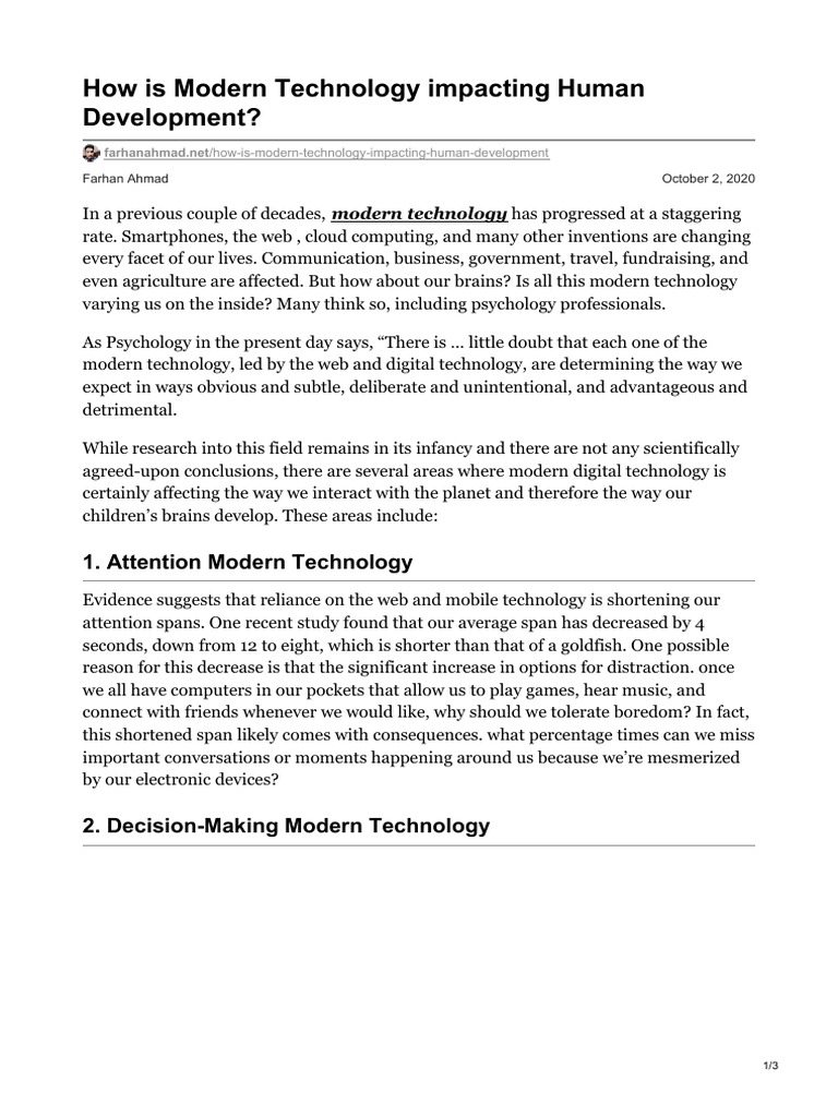 How Modern Technology Impact Human Evolution? | PDF | Text Messaging ...