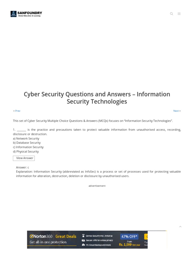Cyber Security Questions and Answers - Information Security ...