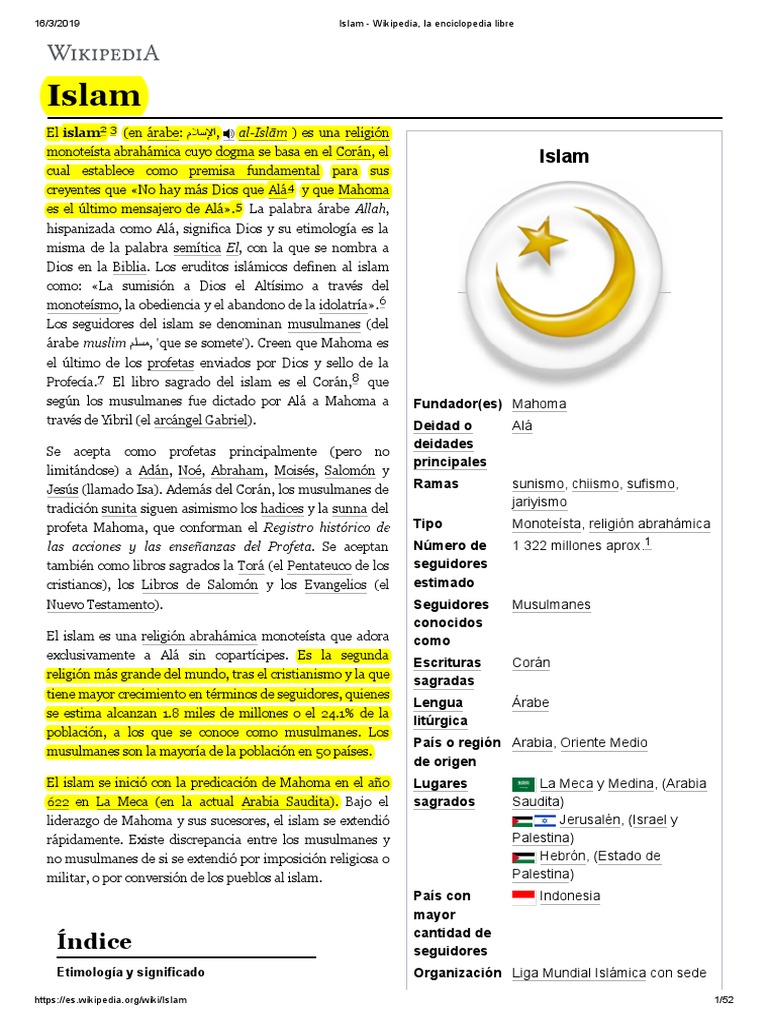Islam - Wikipedia, La Enciclopedia Libre | PDF | Corán | Islam