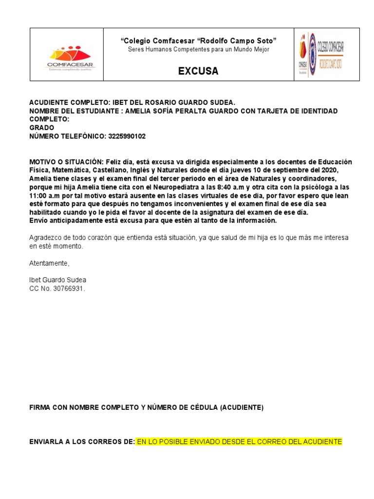 Formato de Excusas-2020 | PDF