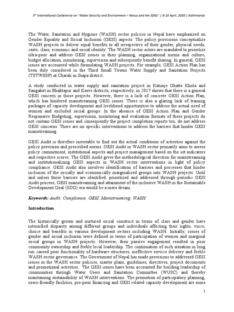 GESI Audit Guidelines for WASH Projects | PDF | Wash | Sanitation