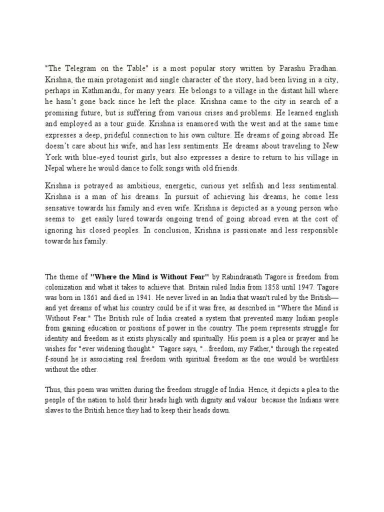The Telegram on the Table: A Summary | PDF | Poetry | General Fiction