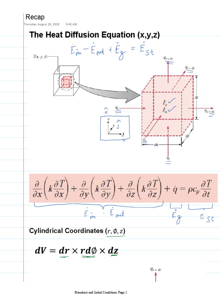 The Heat Diffusion Equation (X, Y, Z) : Recap | PDF | Heat | Applied ...