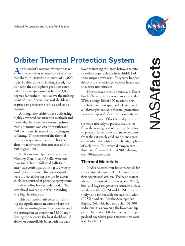 NASA Facts Orbiter Thermal Protection System 2005 | PDF | Space Shuttle ...