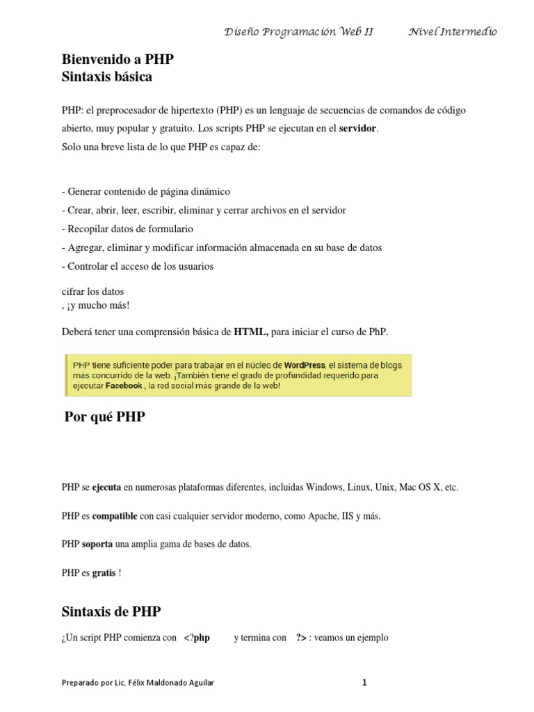 Introducción a PHP: sintaxis básica, variables, tipos de datos y más | PDF | Php | Estructura de ...