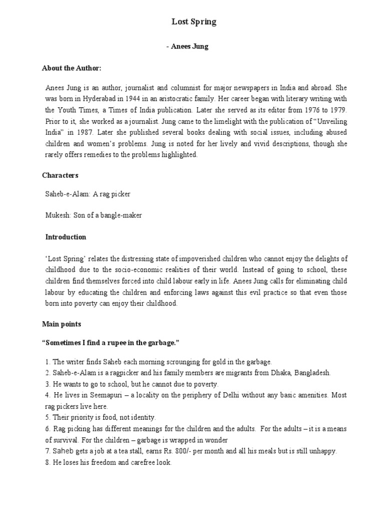 Anees Jung About The Author:: Lost Spring | PDF | Business