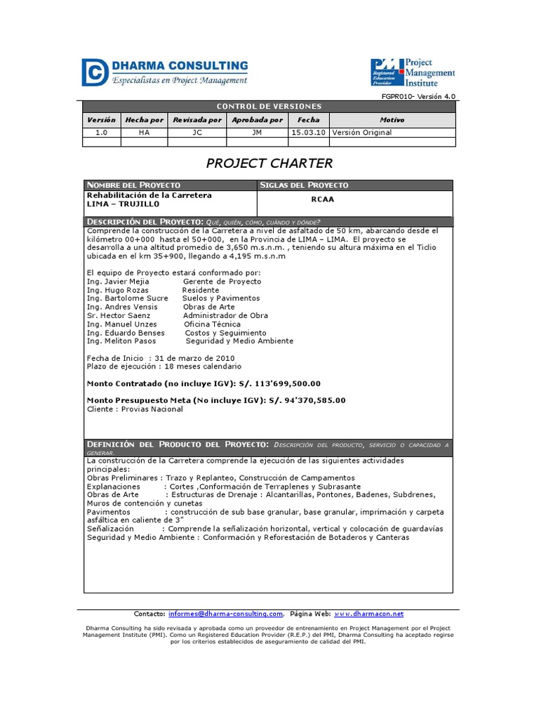 Project Charter | PDF | Gestión de proyectos | Presupuesto