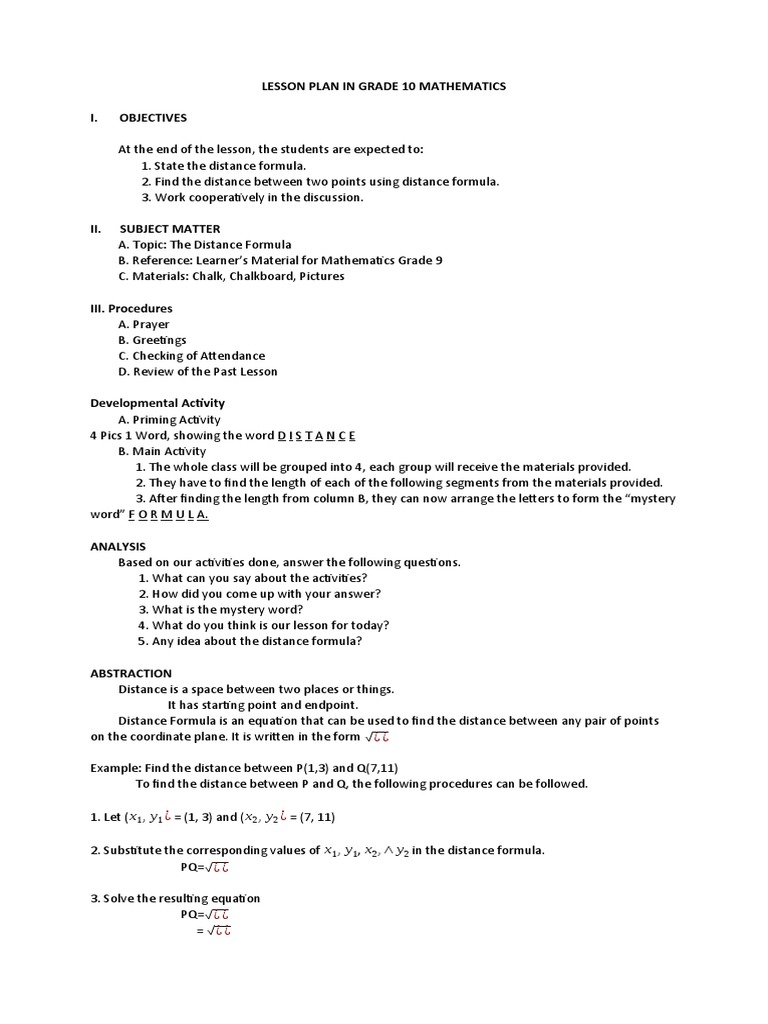 Lesson Plan in Grade 10 Mathematics I. Objectives: X, y X, y X, y X, y ...