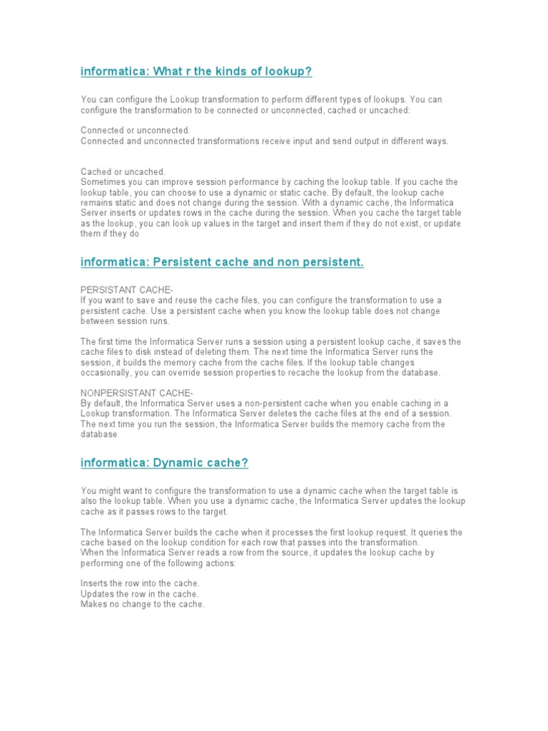 Informatica Lookup & Cache Guide | PDF | Data Warehouse | Information ...