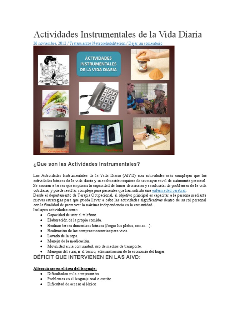 Actividades Instrumentales de La Vida Diaria | PDF
