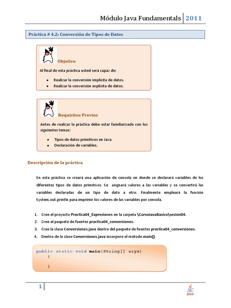 Conversión de Tipos en Java | PDF | Java (lenguaje de programación) | Programa de computadora
