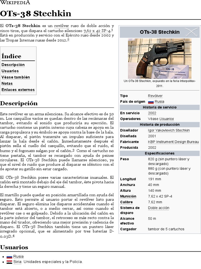 OTs-38 Stechkin - Wikipedia, La Enciclopedia Libre PDF | PDF | Armas de ...
