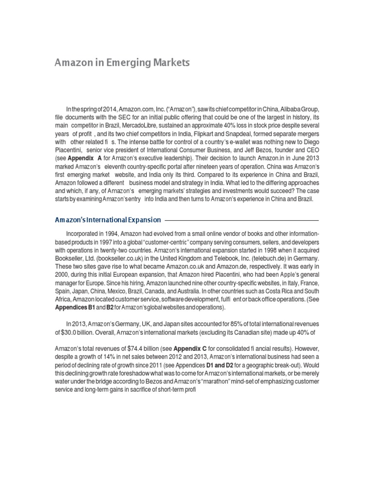 Amazon's Strategy in Emerging Markets | PDF | E Bay | Alibaba Group