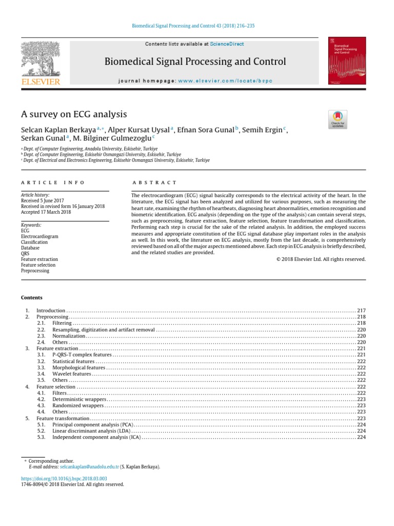 Biomedical Signal Processing and Control | PDF | Low Pass Filter ...
