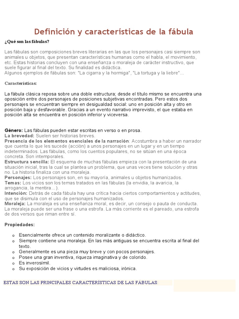 Definición y Características de La Fábula | PDF | Fábula | Narrativa