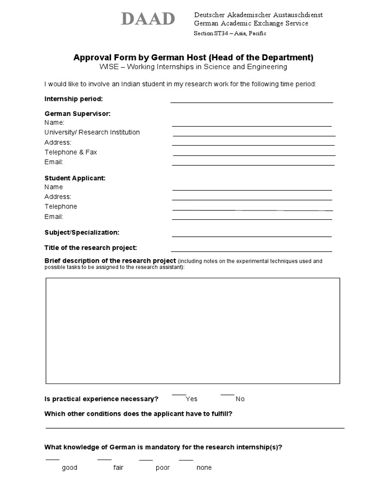 Approval Form for WISE Internship | PDF