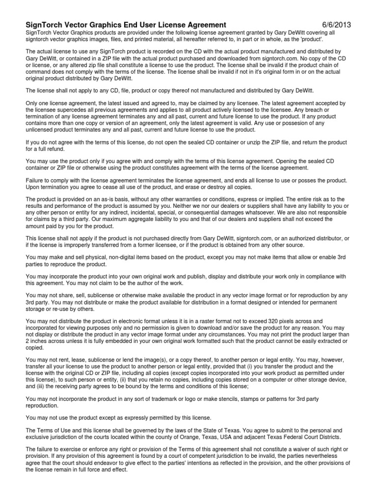 Signtorch Vector Graphics End User License Agreement | PDF | License ...