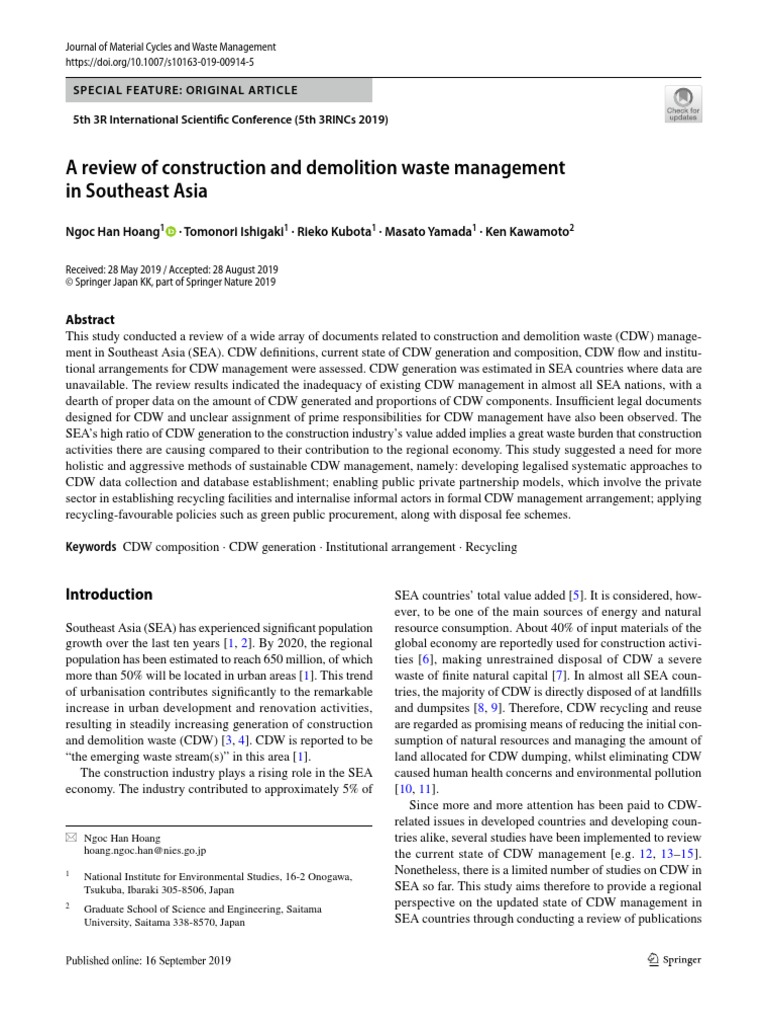 A Review of Construction and Demolition Waste Management 2020 PDF | PDF ...