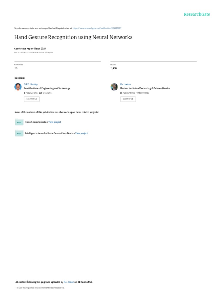Hand Gesture Recognition Using Neural Networks PDF | PDF | Artificial ...