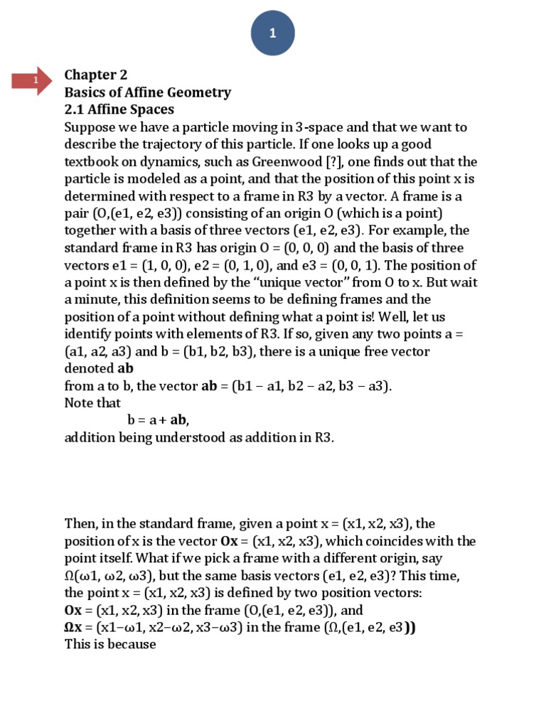 Basics of Affine Geometry 2.1 Affine Spaces | PDF | Space | Geometry