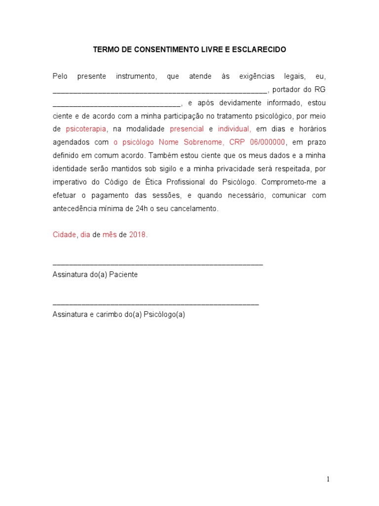 Modelo de Termo de Consentimento Livre e Esclarecido | PDF